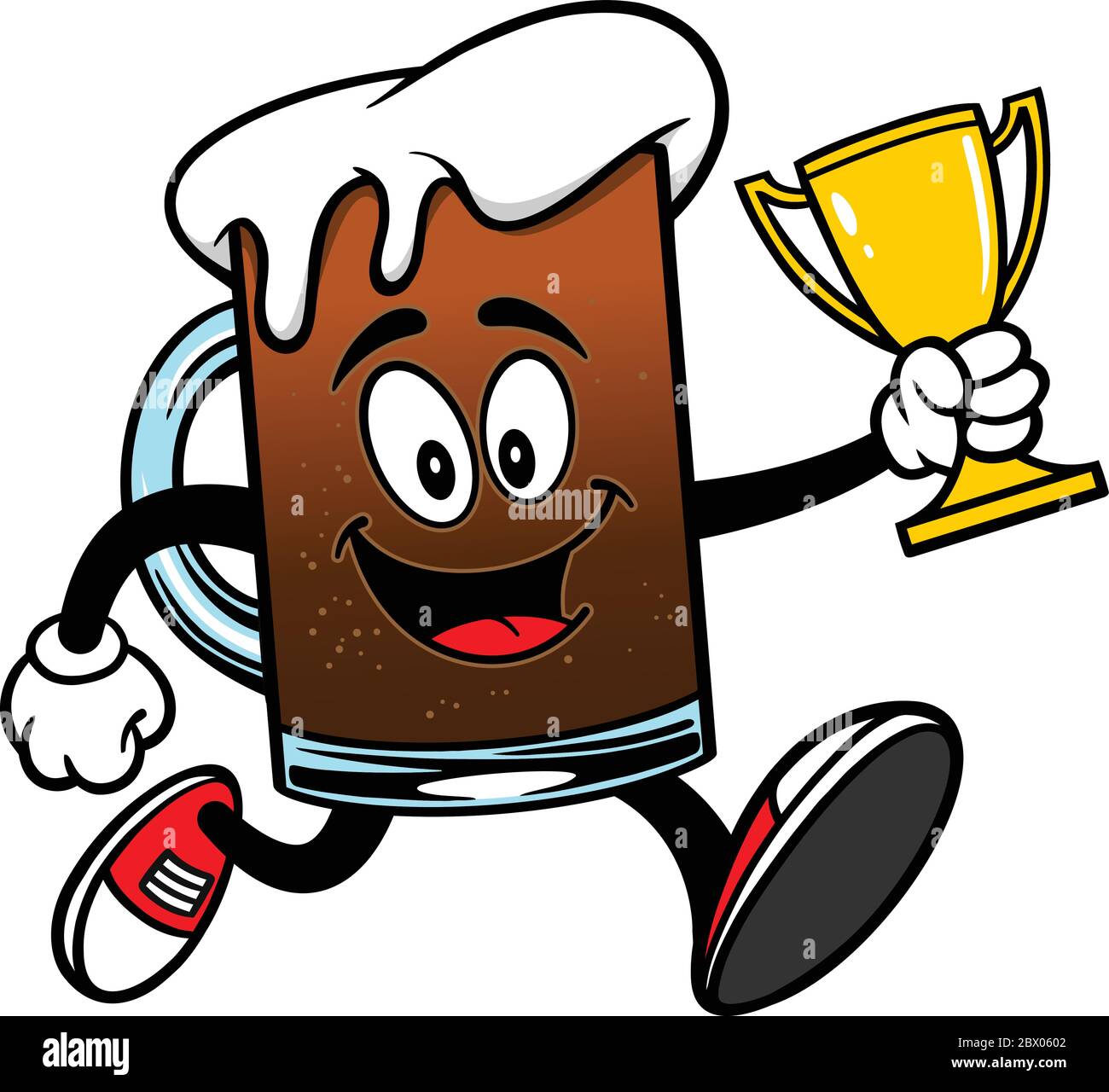 Root Beer Running with Trophy - A cartoon illustration of a Root Beer ...