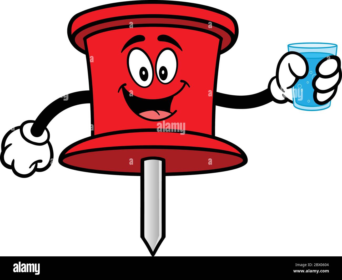 Push Pin Mascot with a Glass of Water - A cartoon illustration of a ...
