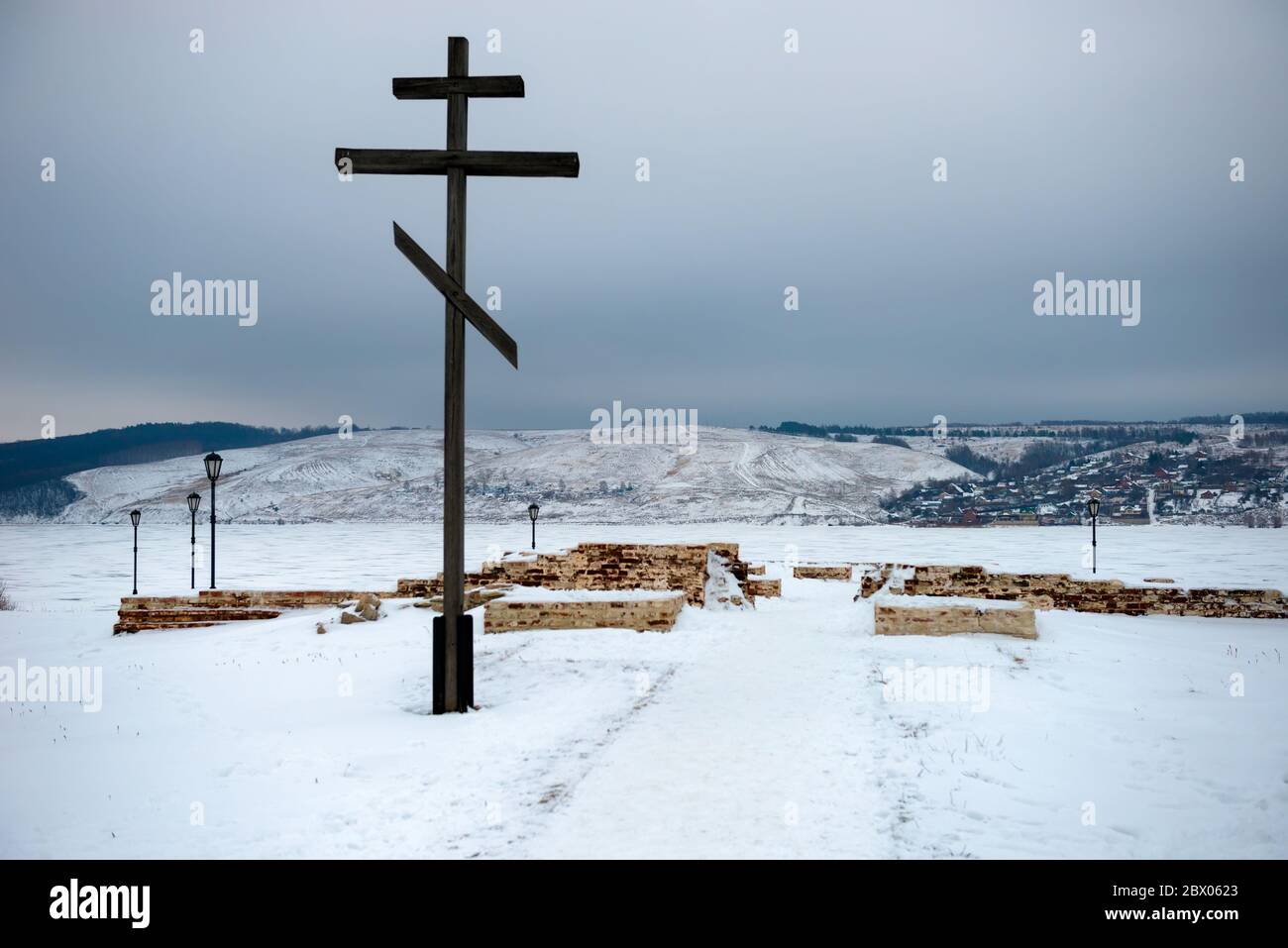 Worship cross on the site of the destroyed during the Soviet era ...