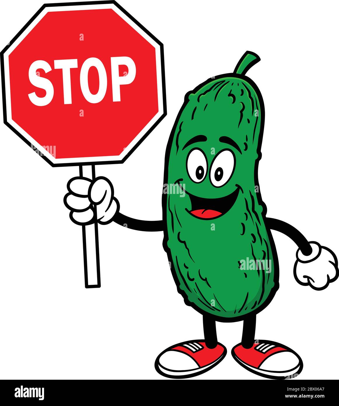 Pickle with Stop Sign- A Cartoon Illustration of a Pickle with a Stop ...