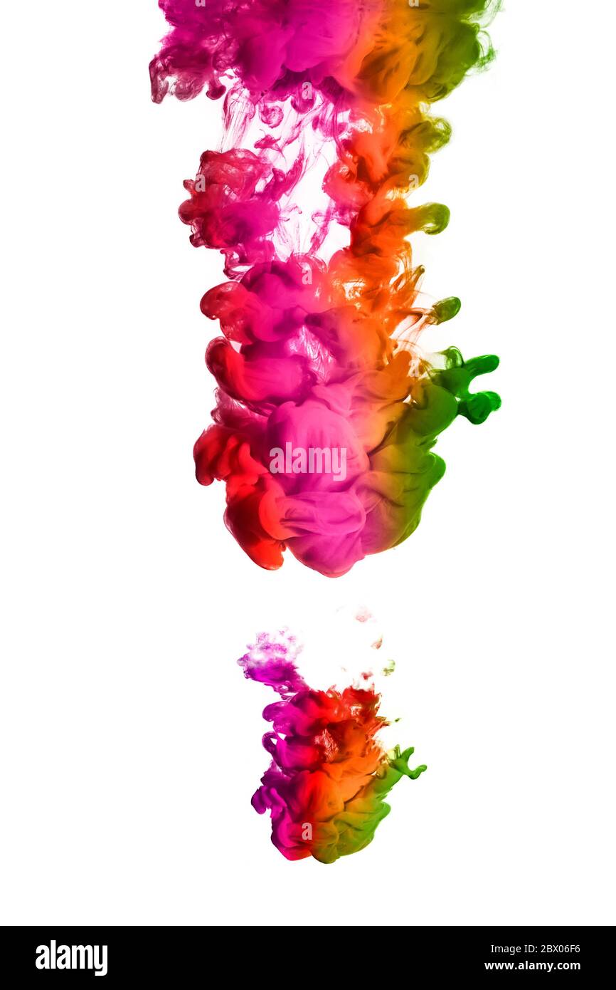Ink in water isolated on white background. Rainbow of colors isolated ...