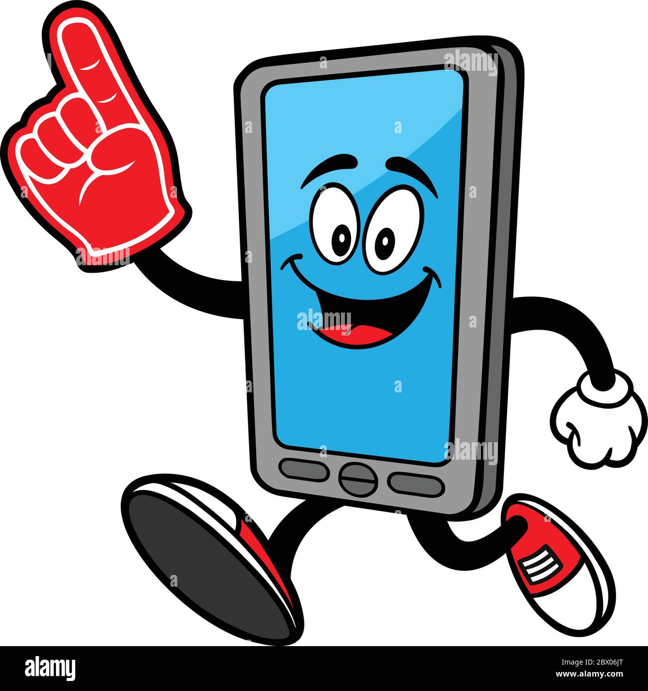 Smartphone Running with Foam Finger- A Cartoon Illustration of a ...