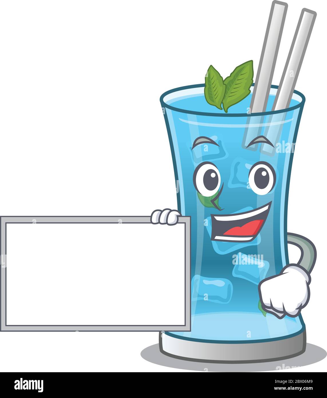 Cartoon character design of blue hawai cocktail holding a board Stock ...
