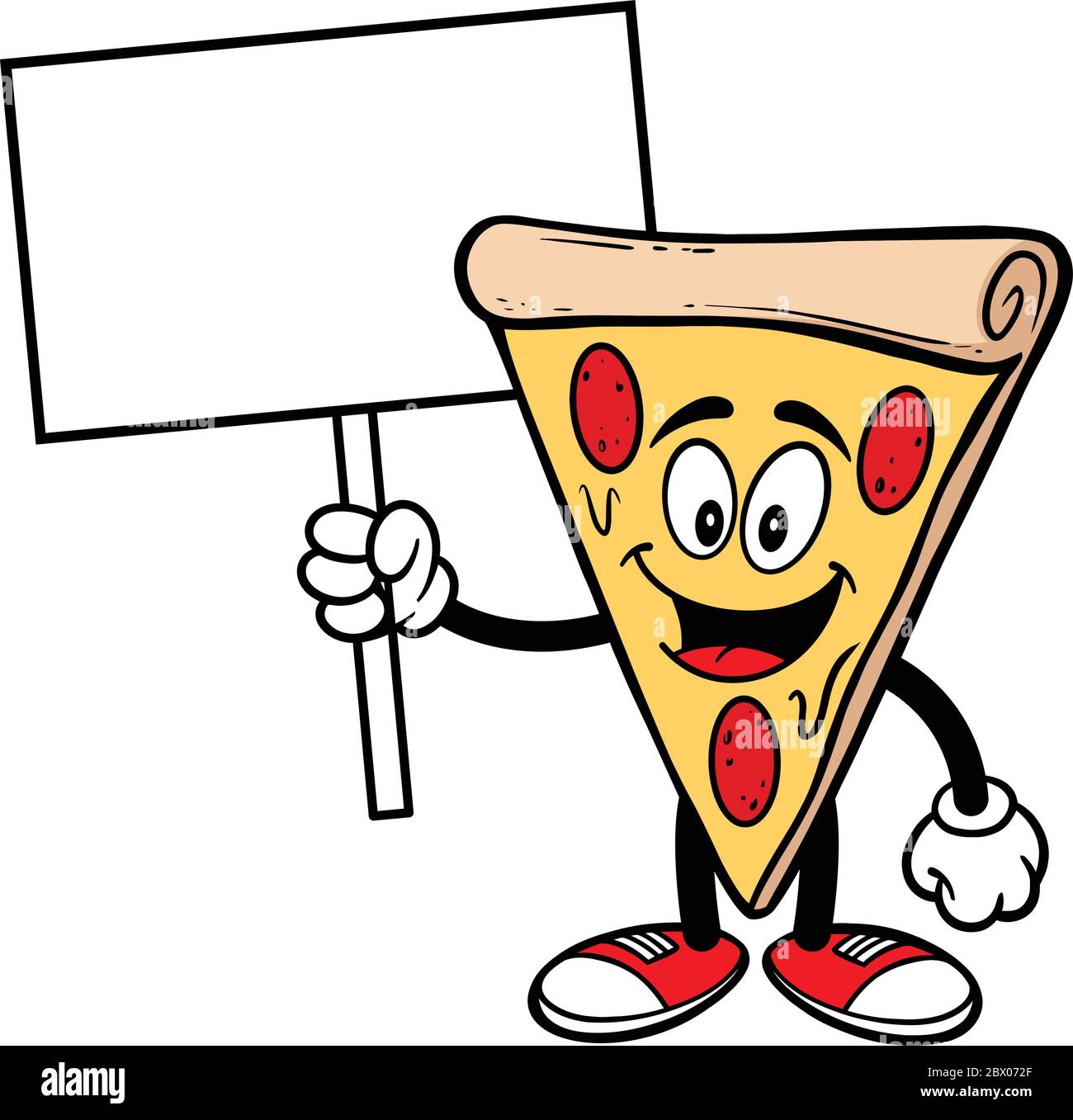 Pizza with Sign - A cartoon illustration of a Pizza Mascot with a Sign ...
