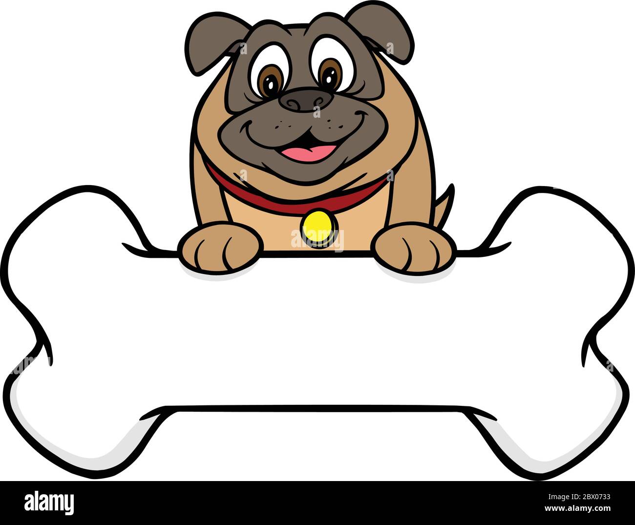 Pug With Bone- A Cartoon Illustration of a Pug with a Bone Stock Vector ...