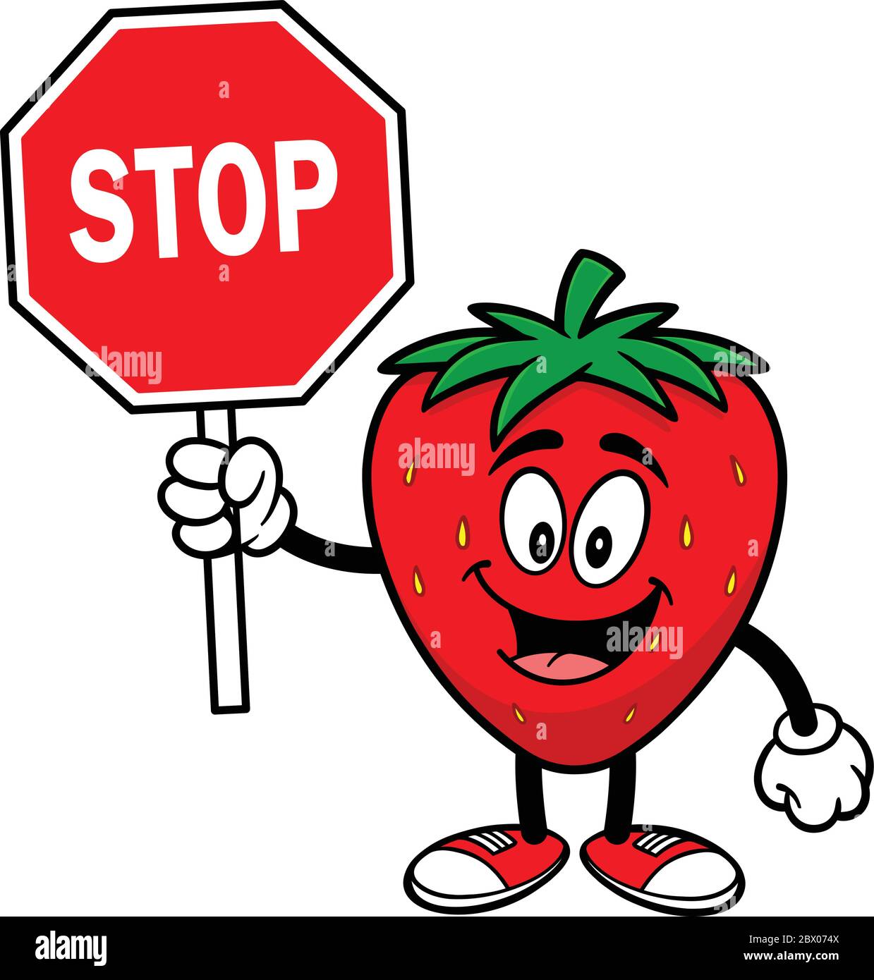 Strawberry with Stop Sign- A Cartoon Illustration of a Strawberry with ...