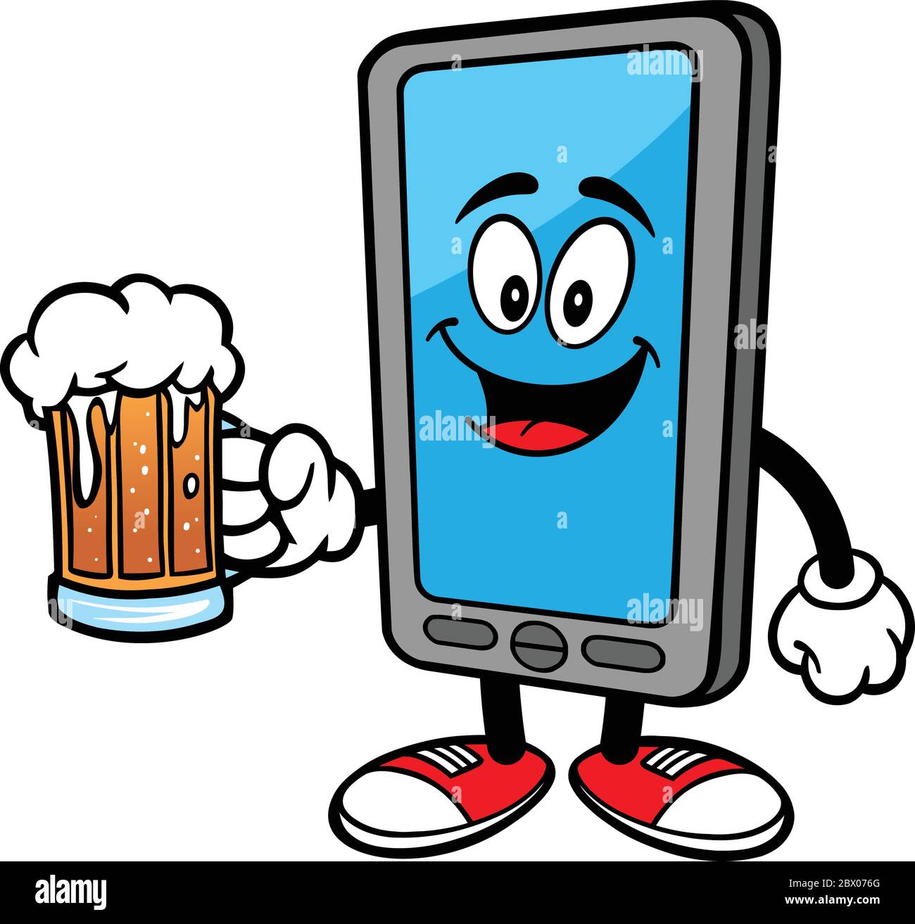 Smartphone with Beer- A Cartoon Illustration of a Smartphone with a ...