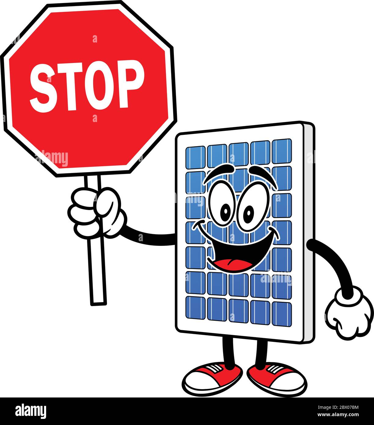 Solar Panel with Stop Sign- A Cartoon Illustration of a Solar Panel ...