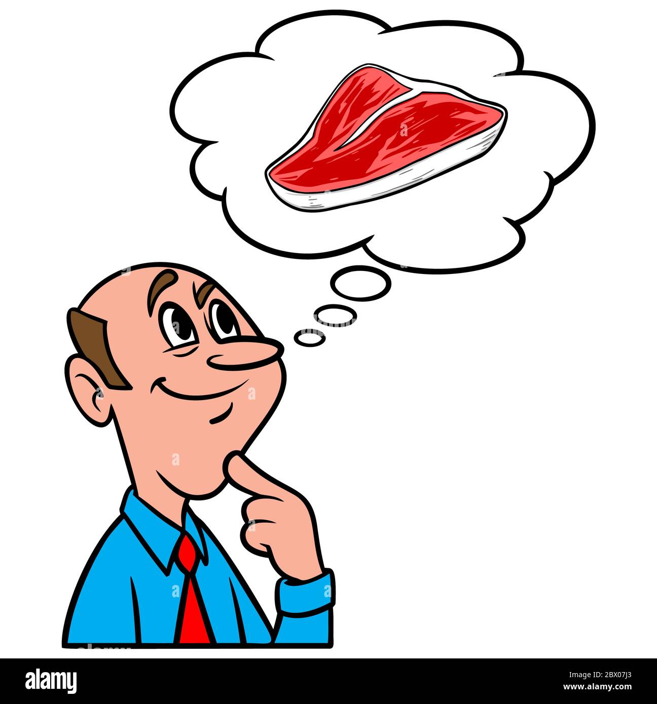Thinking about Meat - A cartoon illustration of a man Thinking about ...