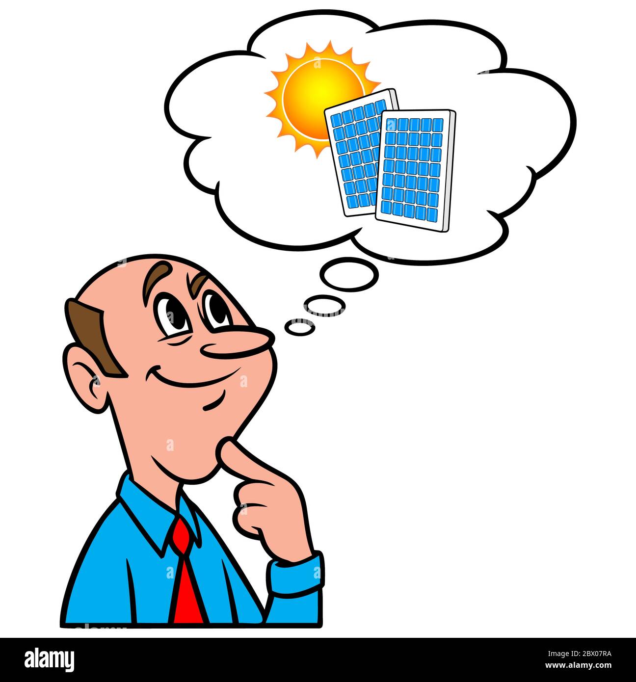 Thinking about Solar Panels - A cartoon illustration of a man Thinking ...