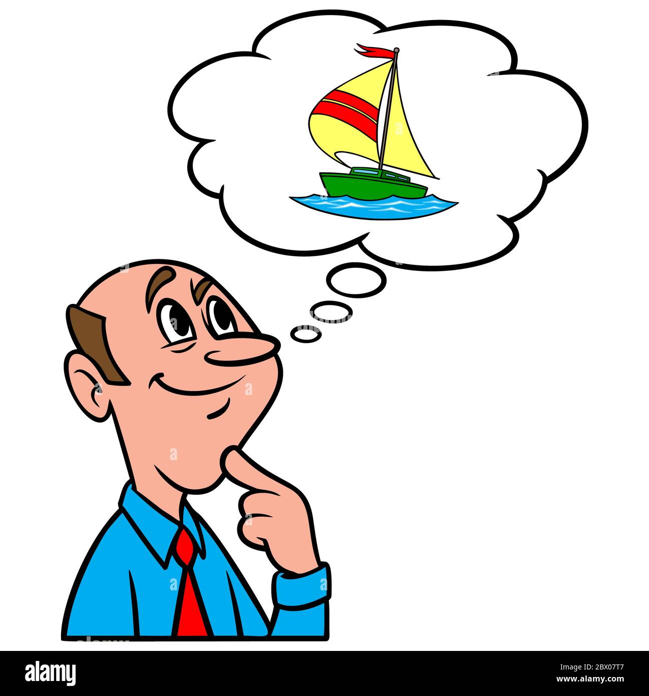 Thinking about a Sail Boat - A cartoon illustration of a man Thinking ...