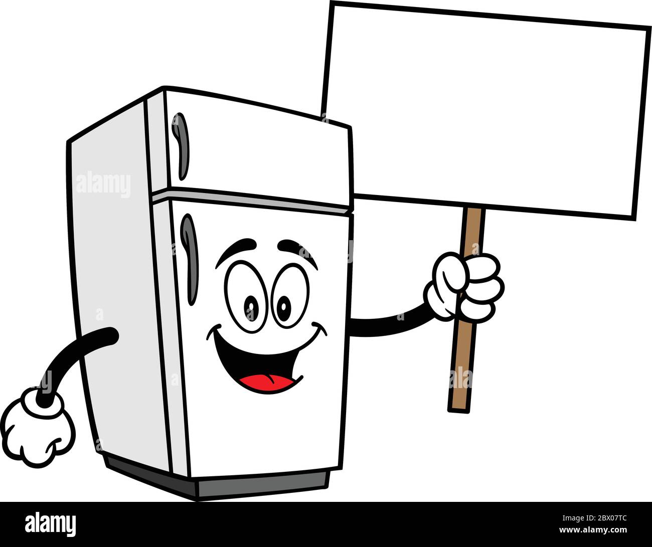 Refrigerator Mascot with Sign - A cartoon illustration of a ...