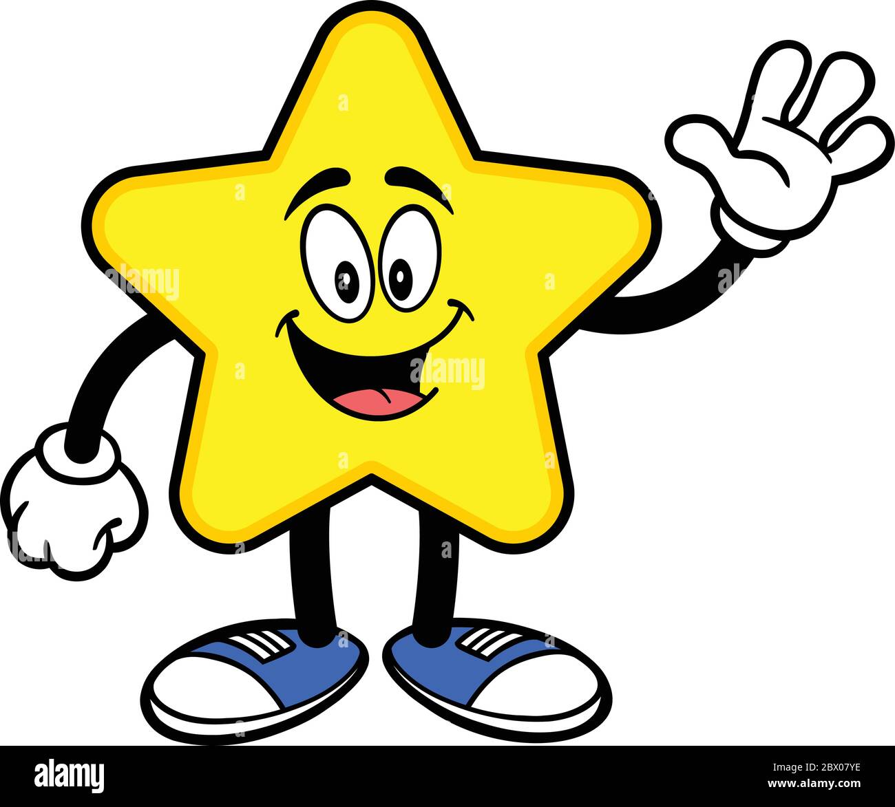 Star Mascot Waving - A cartoon illustration of a Star Mascot Waving ...