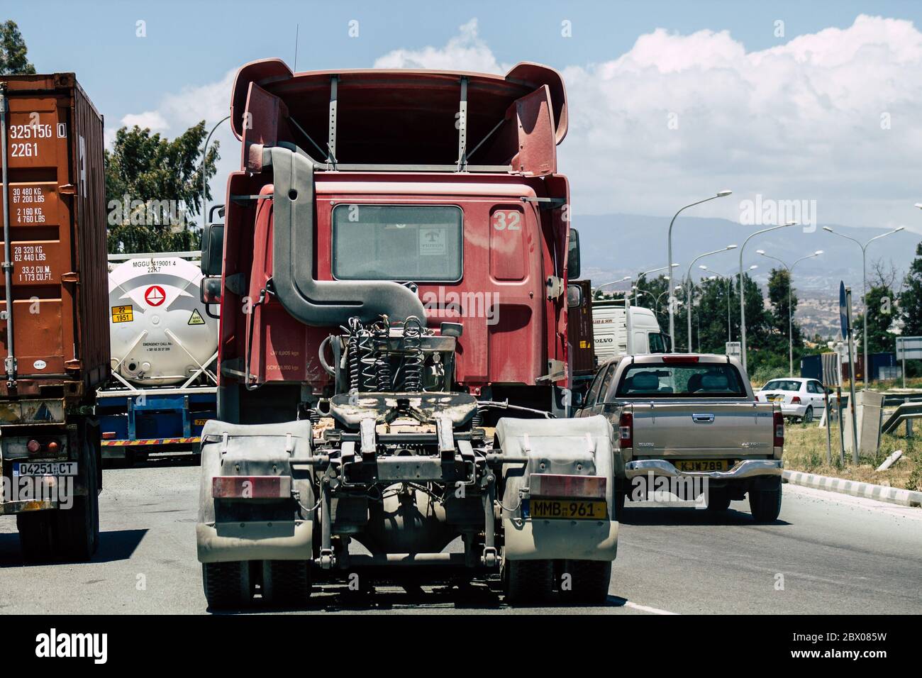 Limassol Cyprus June 03, 2020 View of a truck rolling near the port of ...