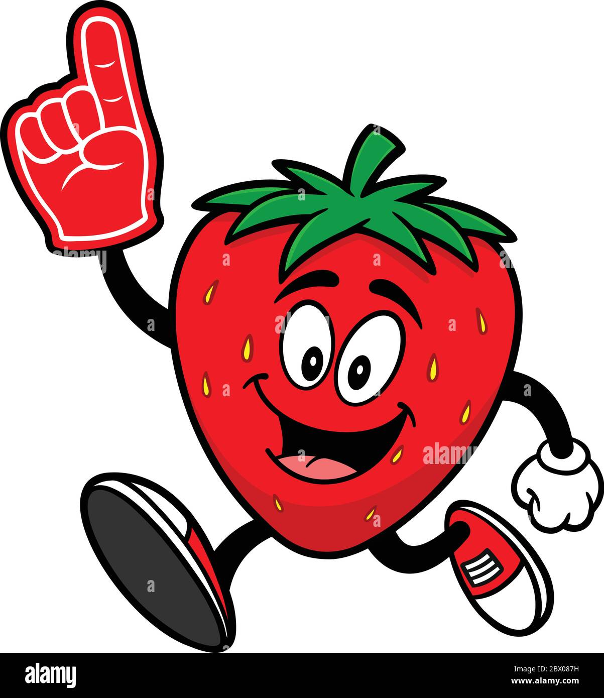 Strawberry Running With Foam Finger- A Cartoon Illustration of a ...
