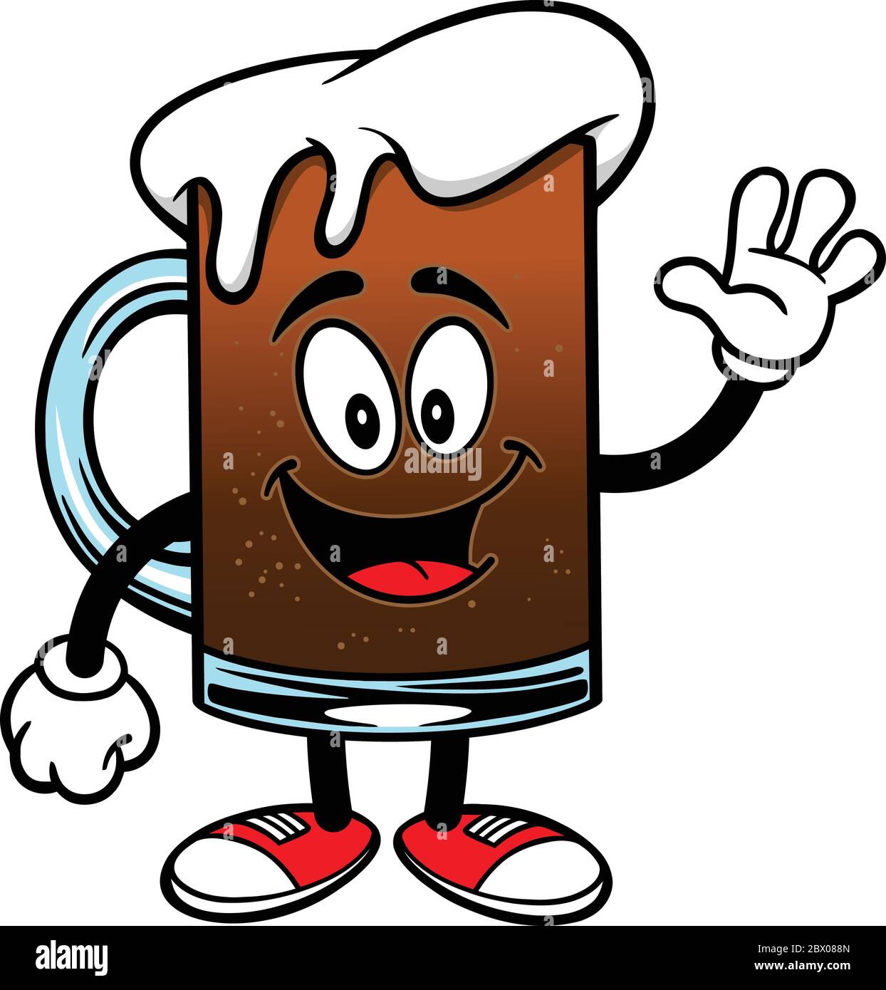 Root Beer Waving - A cartoon illustration of a Root Beer Mascot Waving ...