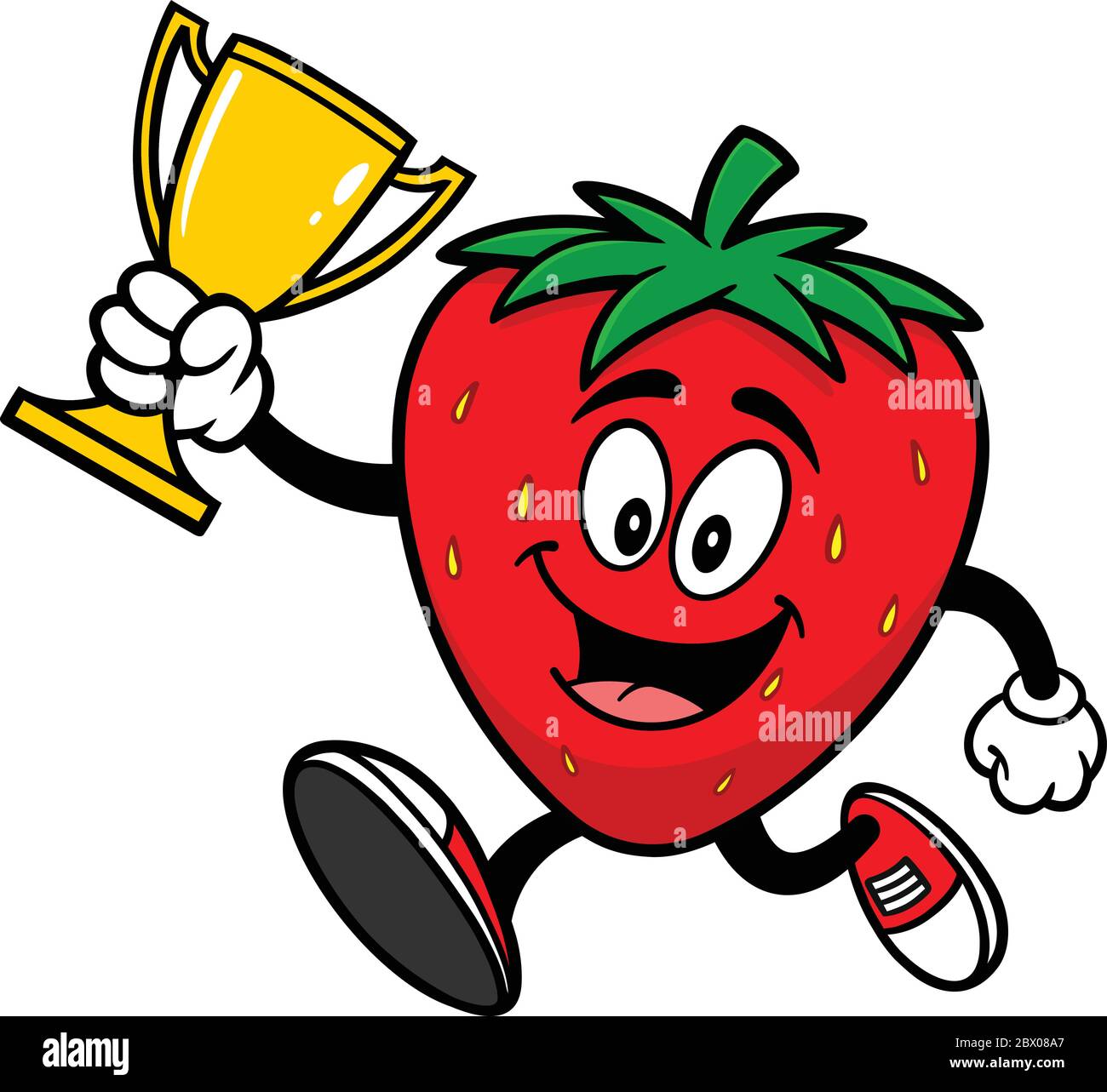 Strawberry Running with Trophy- A Cartoon Illustration of a Strawberry ...