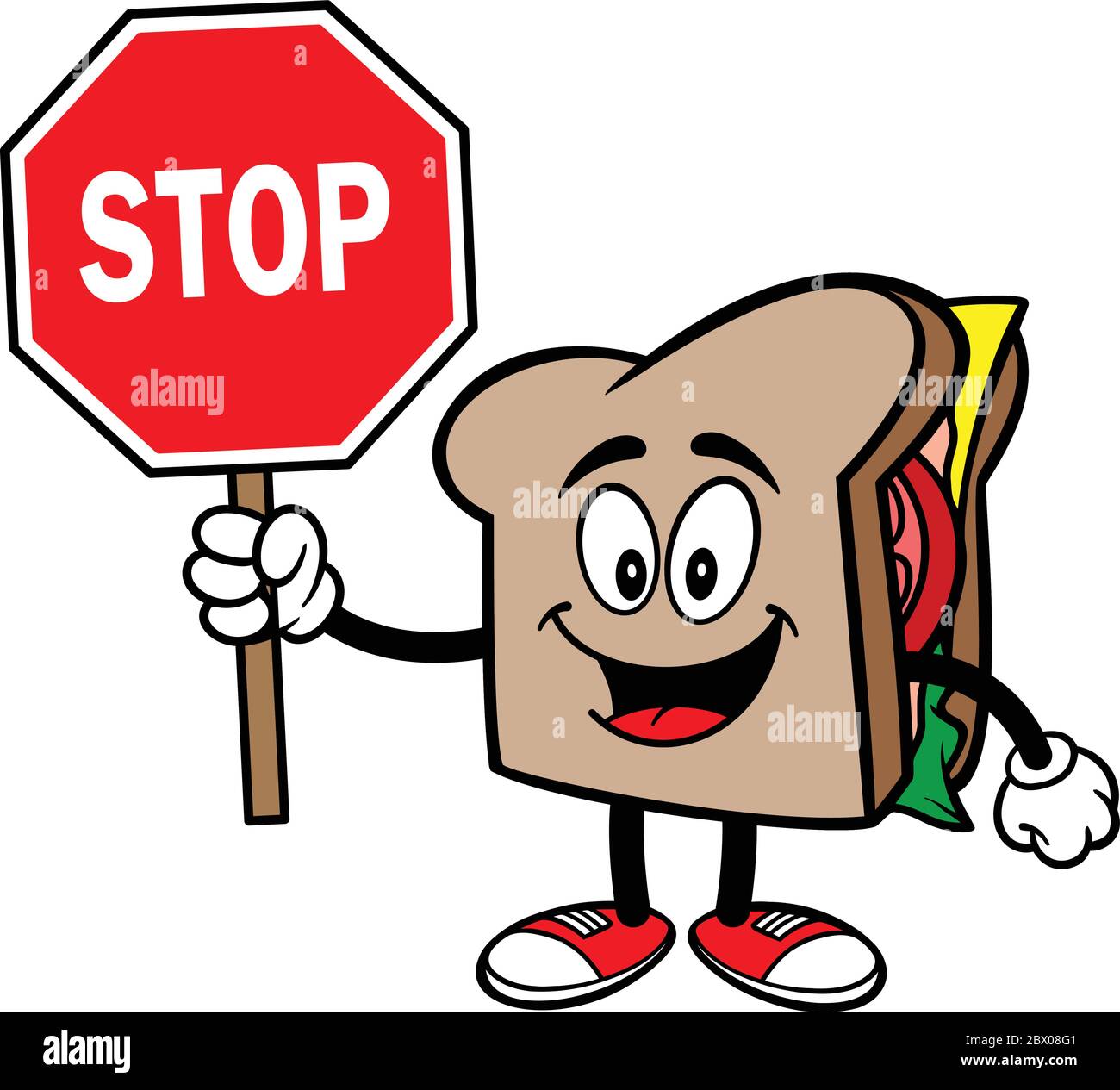 Sandwich with Stop Sign- A Cartoon Illustration of a Sandwich with a ...