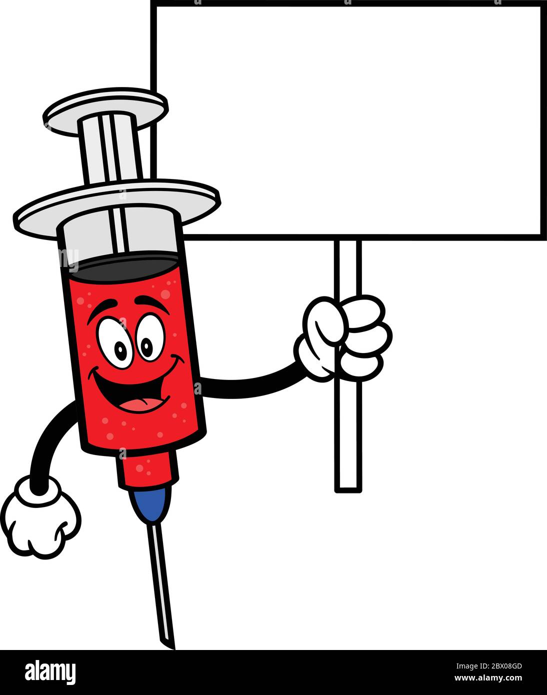 Syringe with Sign - A cartoon illustration of a Syringe Mascot with a ...