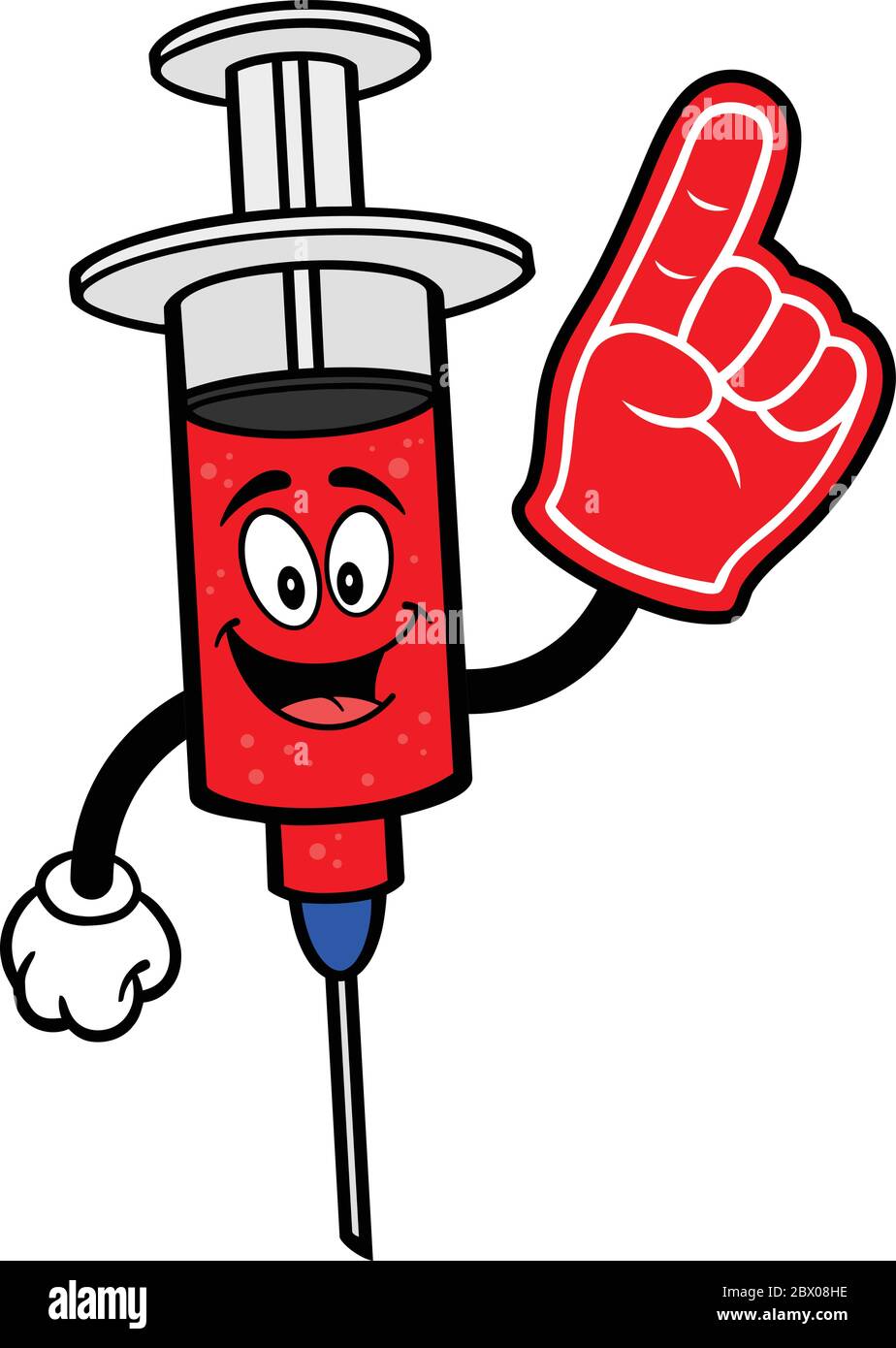 Syringe with Foam Finger - A cartoon illustration of a Syringe Mascot ...