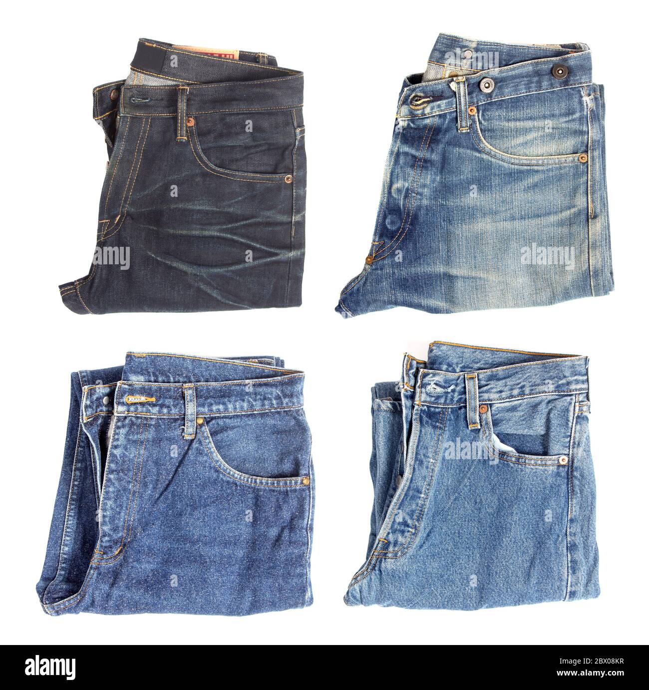 Top view of a folded jeans isolated on white background Stock Photo - Alamy