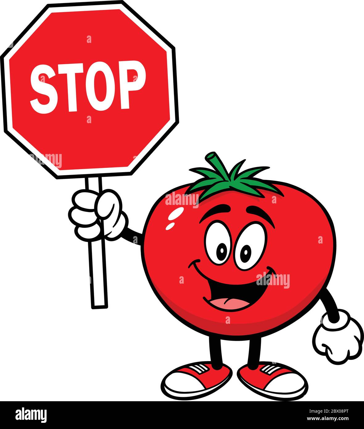Tomato with Stop Sign- A Cartoon Illustration of a Tomato with a Stop ...