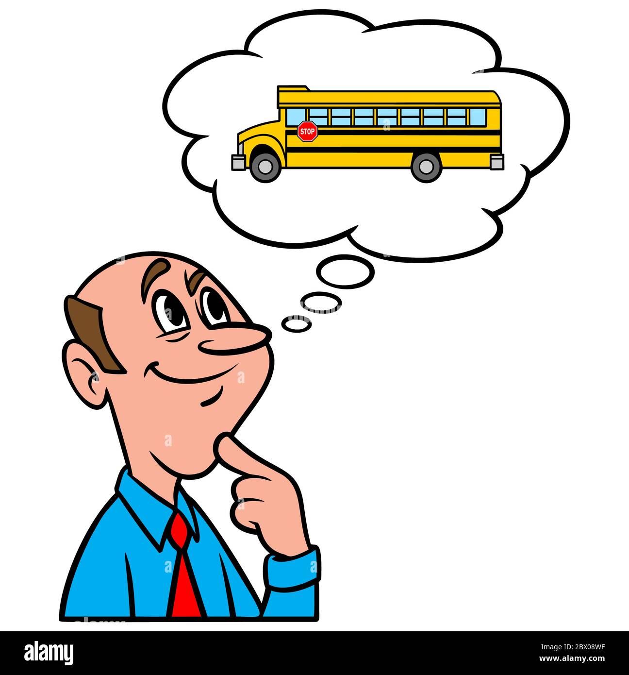 Thinking About A School Bus- An Illustration of a person Thinking About ...