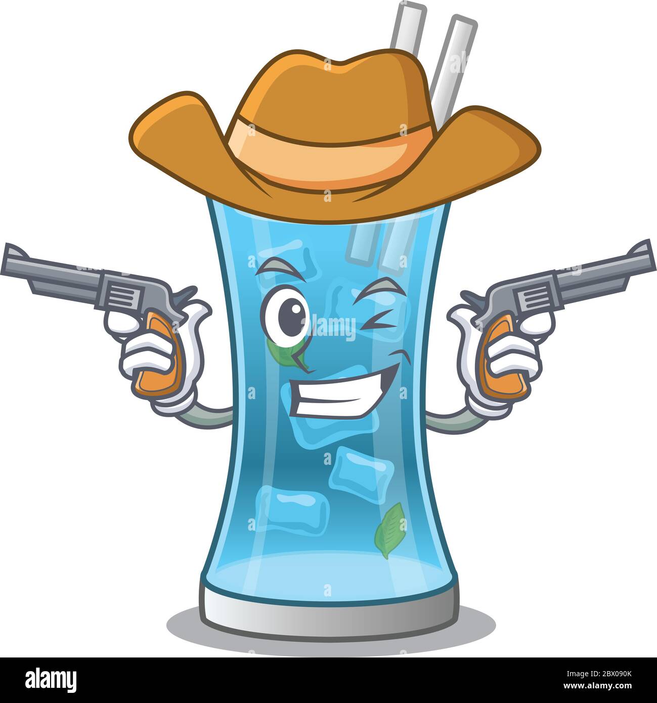 Cartoon character cowboy of blue hawai cocktail with guns Stock Vector ...