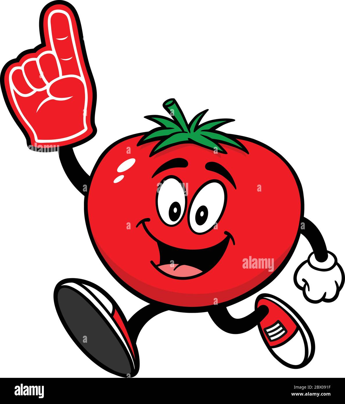 Tomato Running with a Foam Finger- A Cartoon Illustration of a Tomato ...