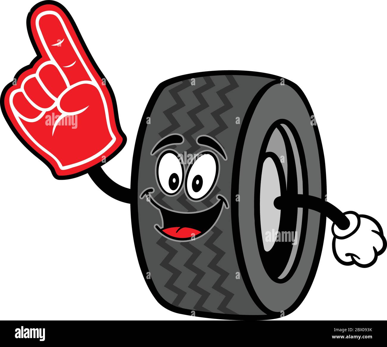 Tire with Foam Finger- A Cartoon Illustration of a Tire with a Foam ...