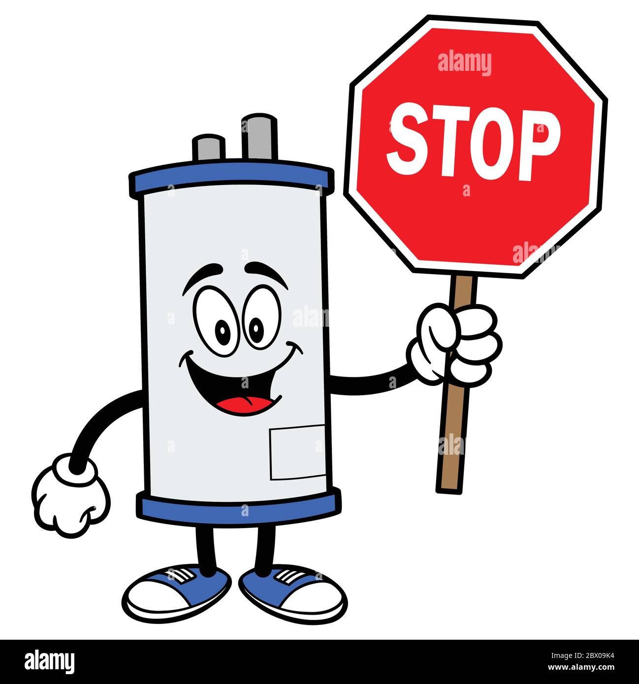 Water Heater with Stop Sign- A Cartoon Illustration of a Water Heater ...