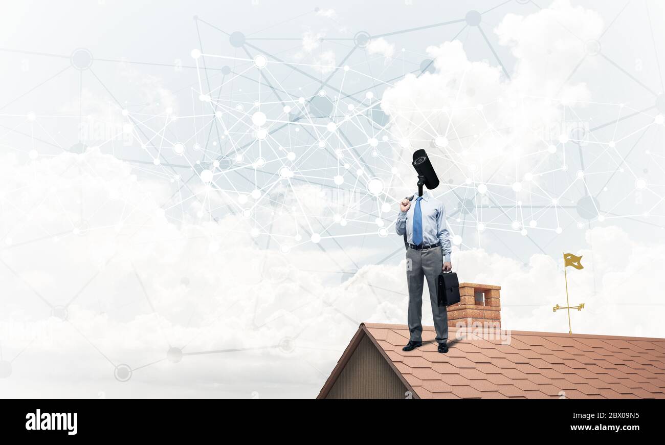 Concept of security and privacy protection with camera headed man Stock ...