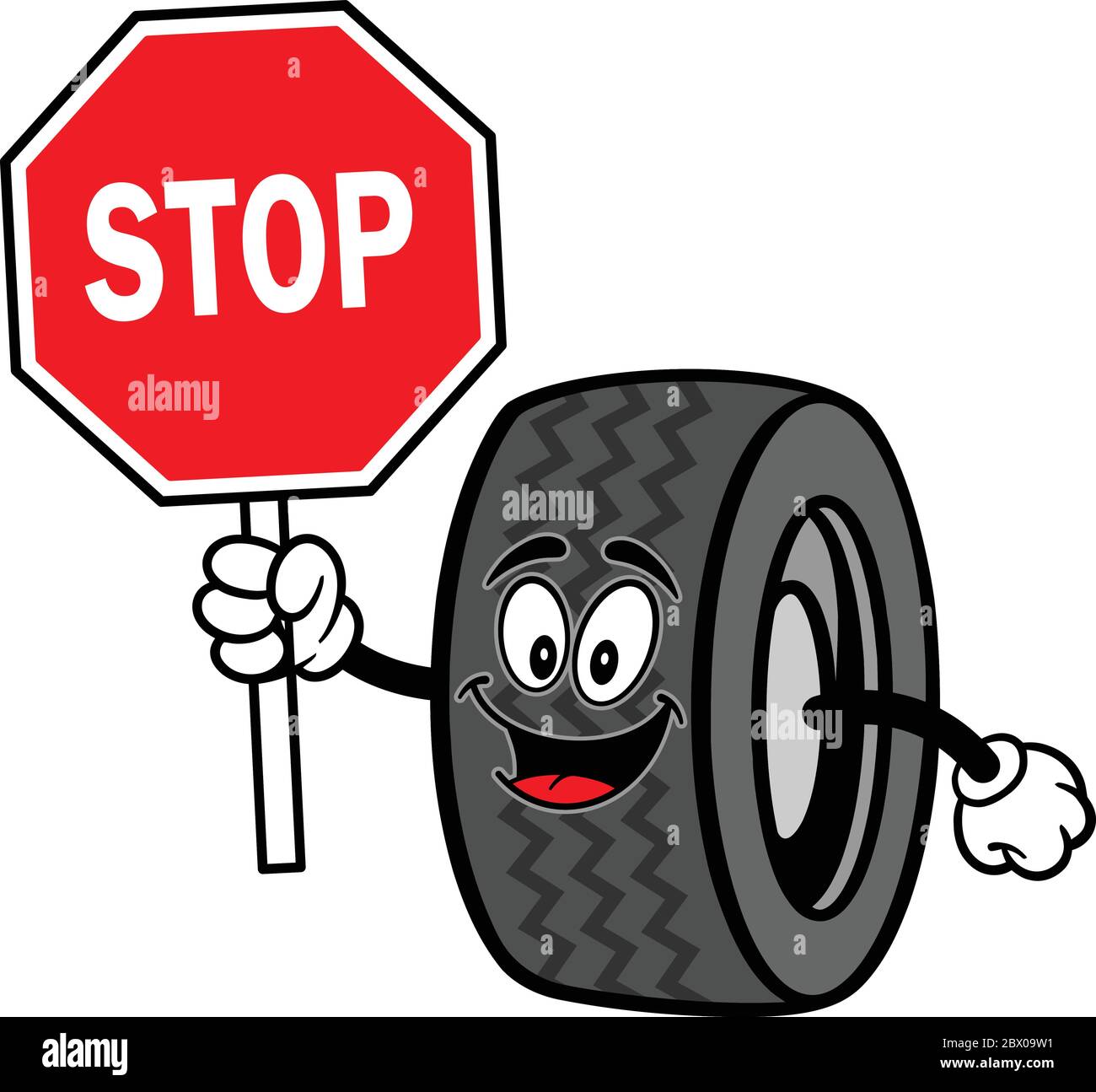 Tire with Stop Sign- A Cartoon Illustration of a Tire with a Stop Sign ...