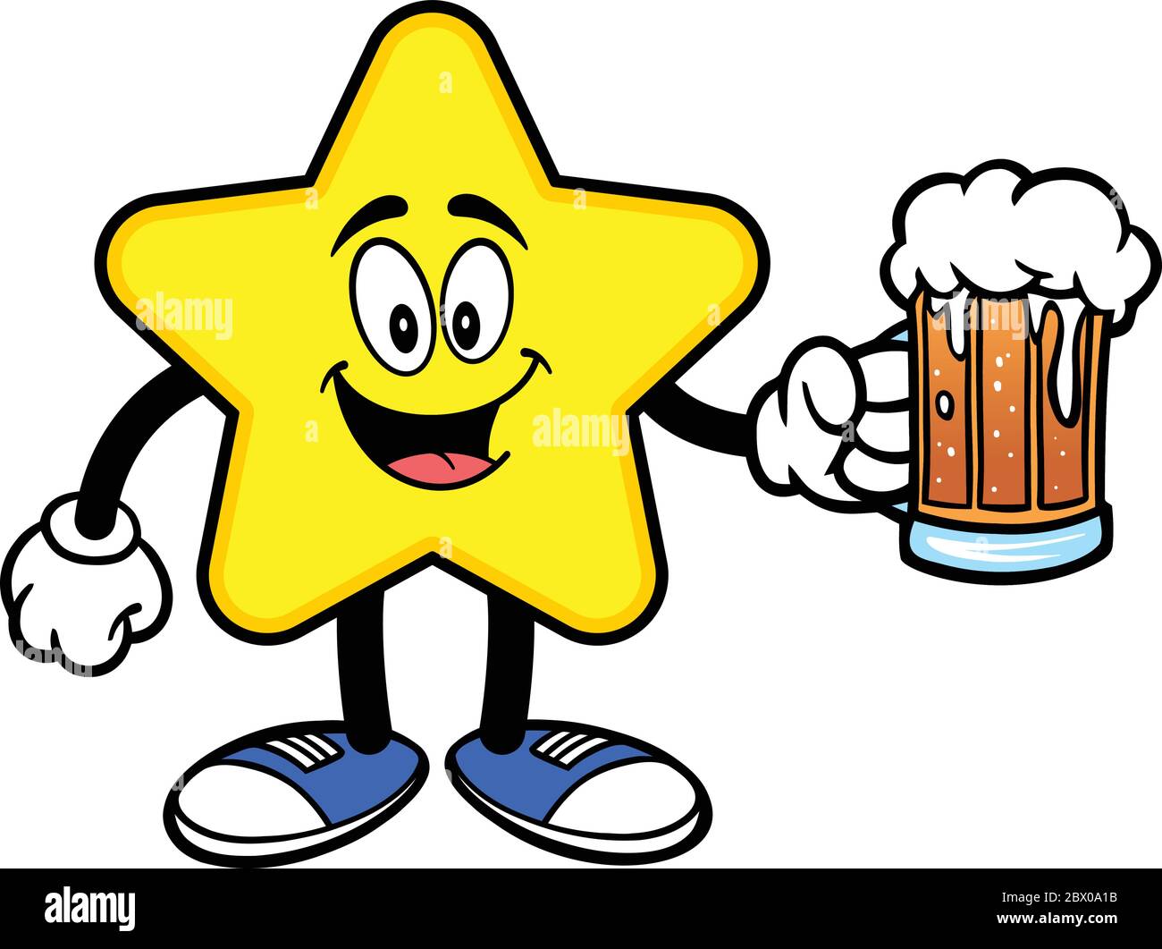 Star Mascot with a Beer - A cartoon illustration of a Star Mascot with ...