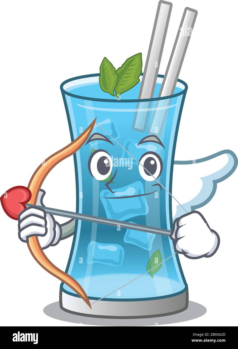 Blue hawai cocktail in sweet romantic cupid cartoon drawing with arrow ...