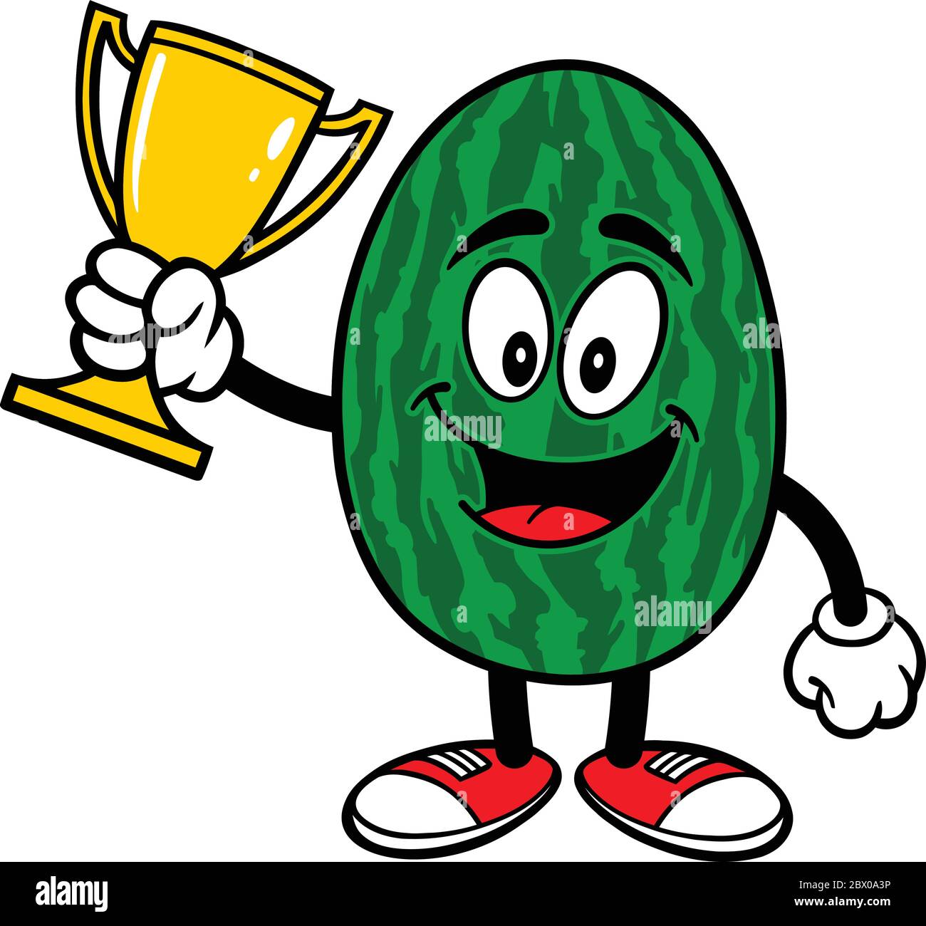Watermelon with Trophy - A cartoon illustration of a Watermelon with a ...