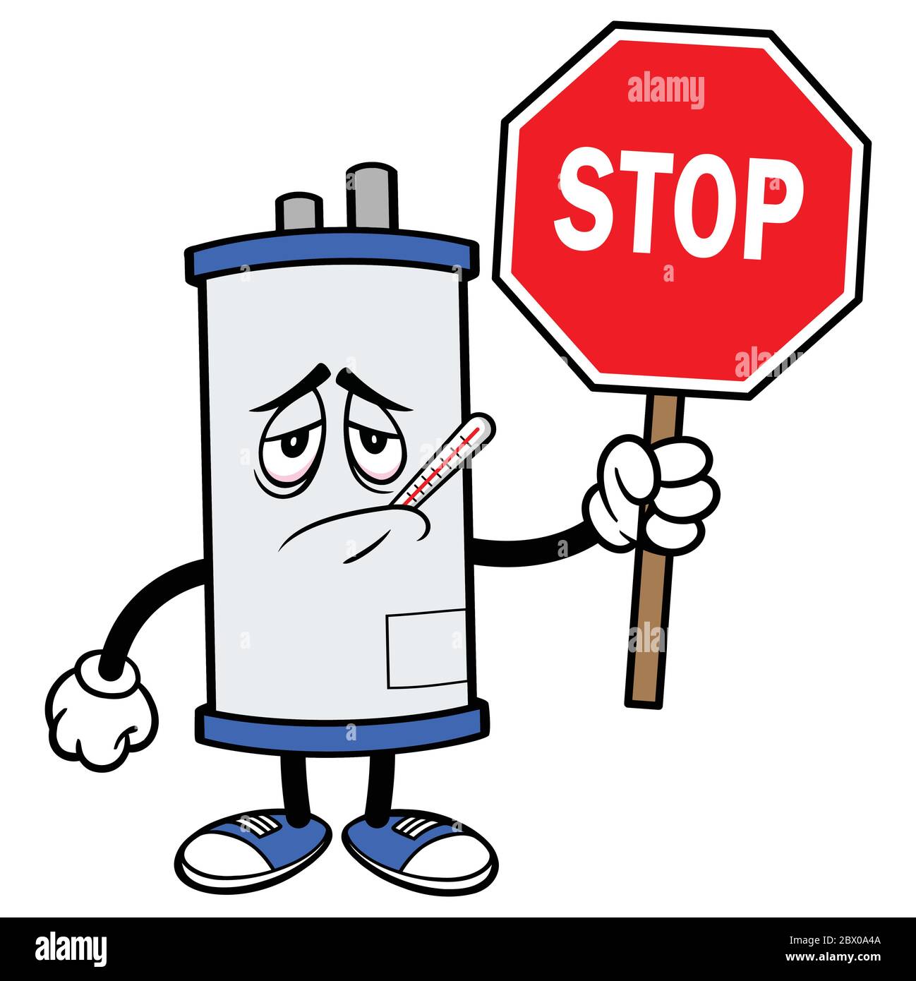 Water Heater Sick with Stop Sign - A cartoon illustration of a Sick ...