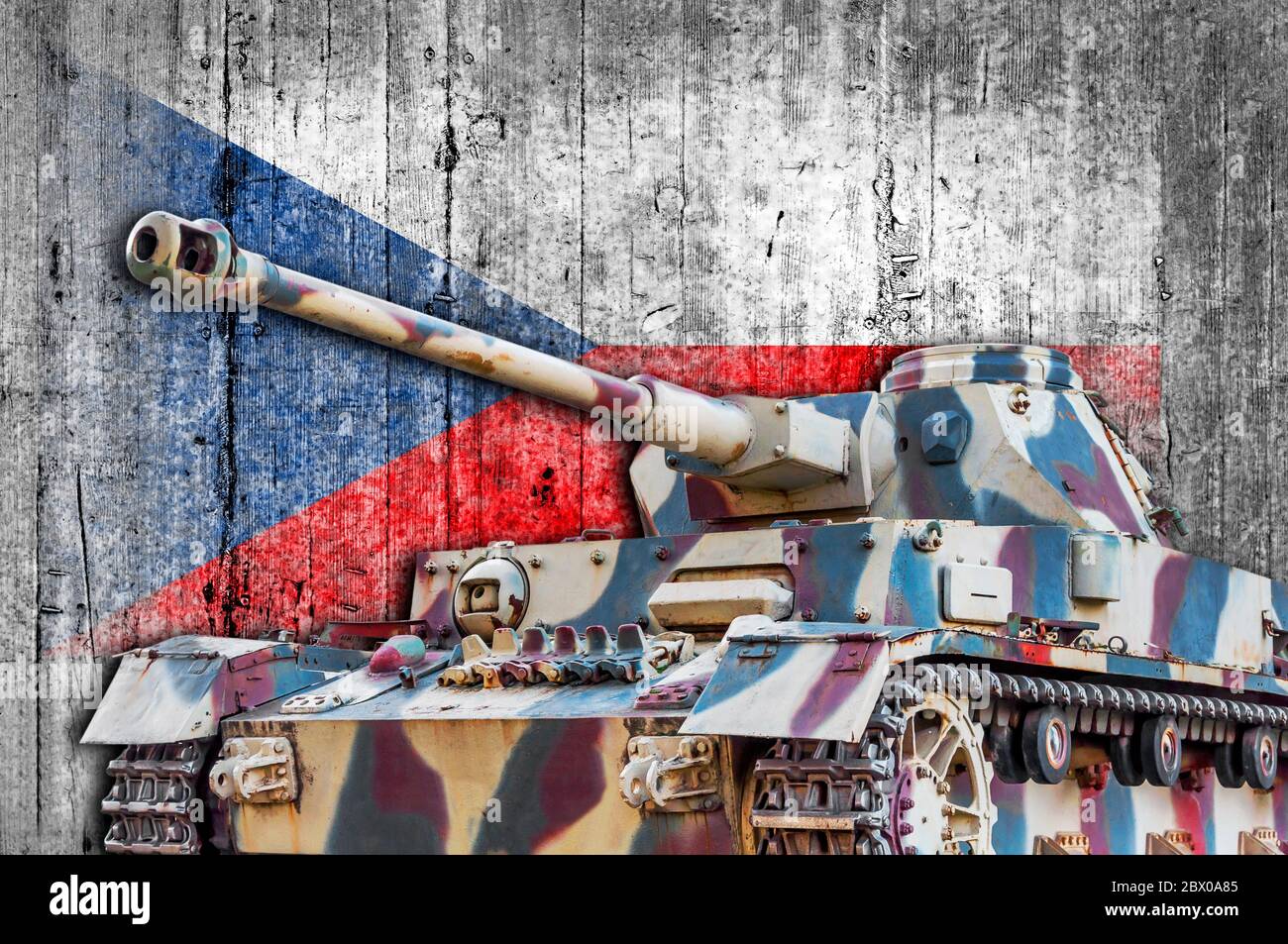 Military tank with concrete Czech Republic flag Stock Photo - Alamy