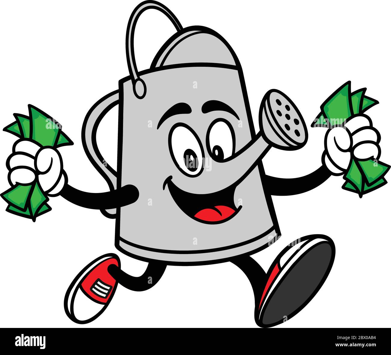 Watering Can running with Money - A cartoon illustration of a Watering ...