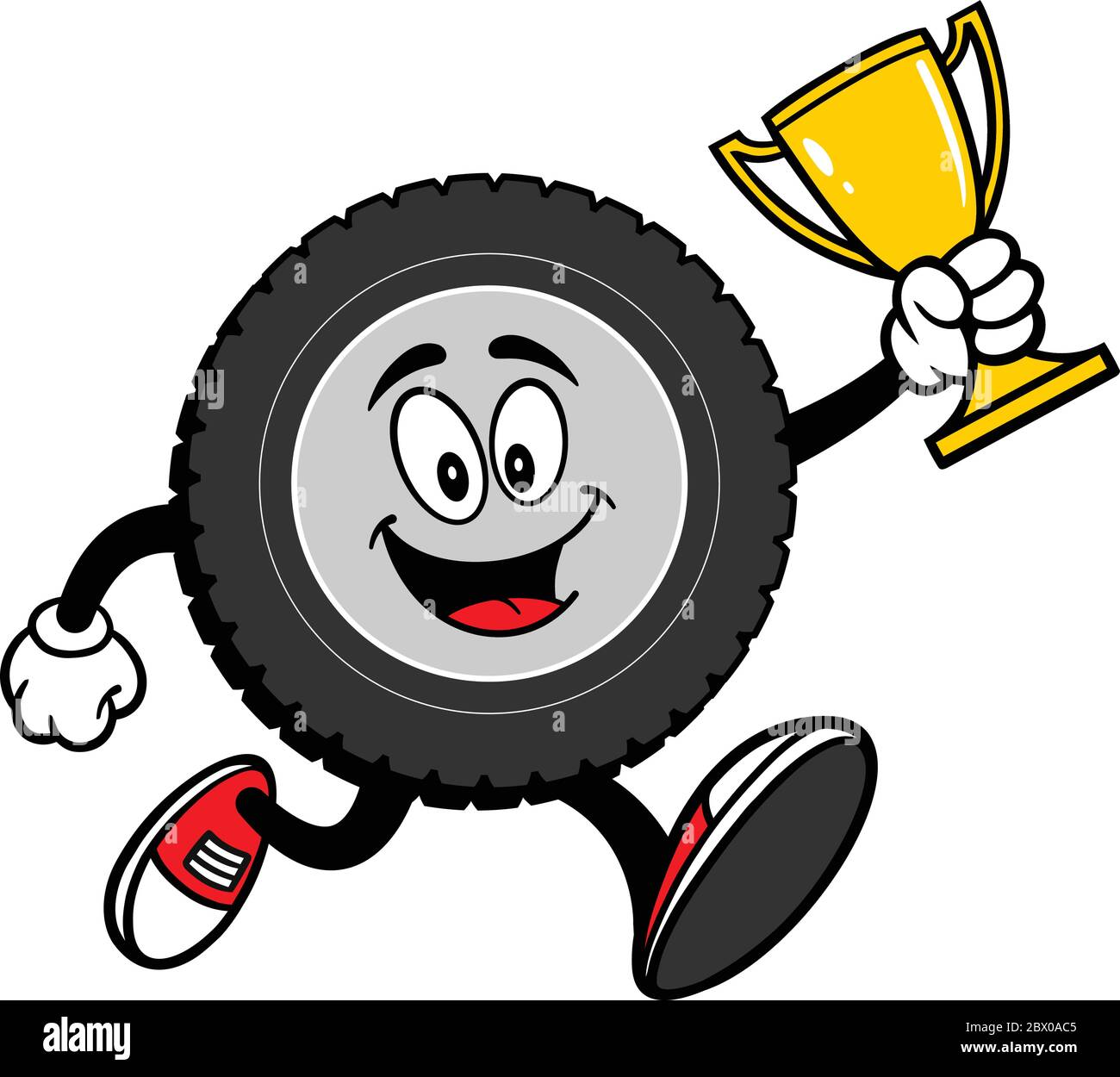 Tire Mascot Running with a Trophy - A cartoon illustration of Tire ...