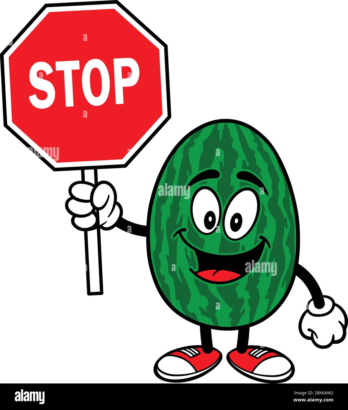 Watermelon with Stop Sign- A Cartoon Illustration of a Watermelon with ...