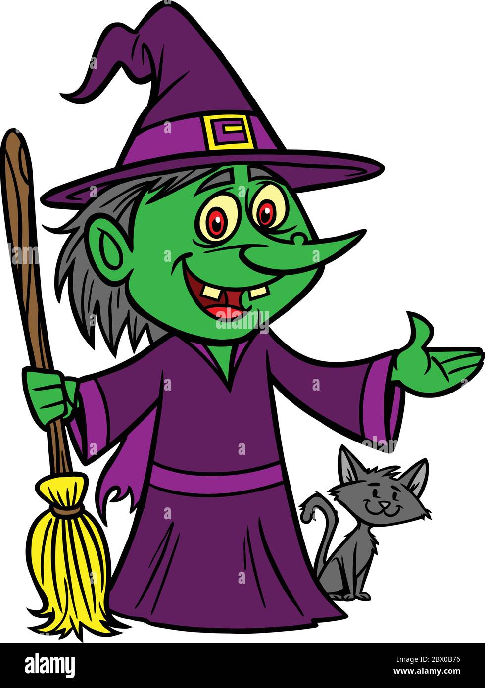 Witch with Broom- A Cartoon Illustration of a Witch with a Broom Stock ...