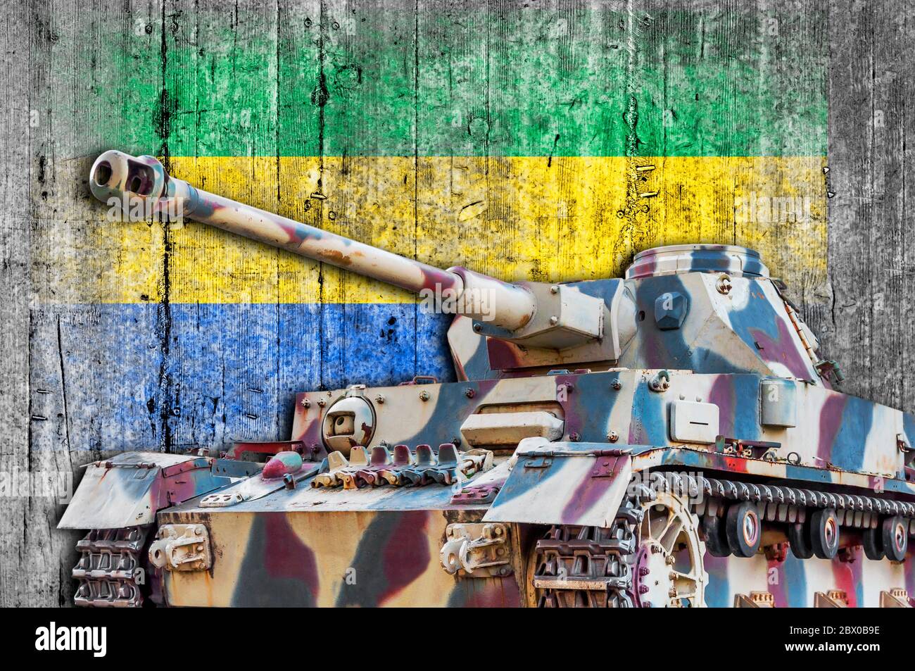 Military tank with concrete Gabon flag Stock Photo - Alamy