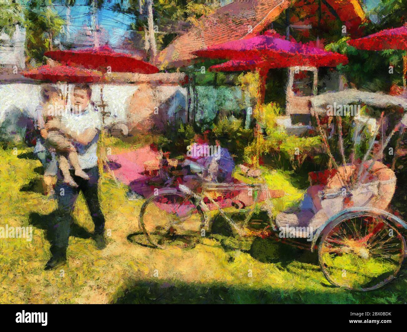 Outdoor craft shop Illustrations creates an impressionist style of ...