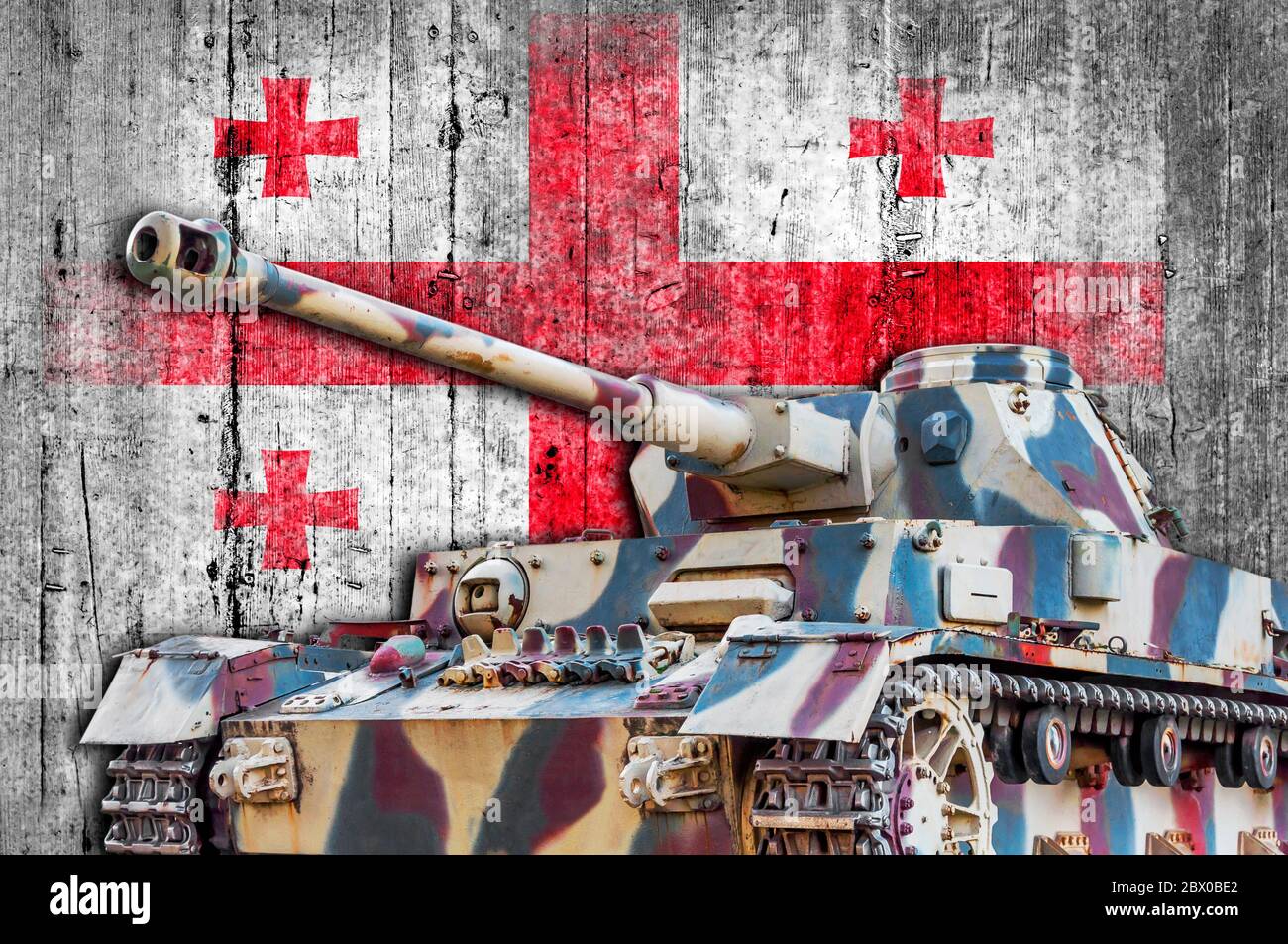 Military tank with concrete Georgia flag Stock Photo - Alamy