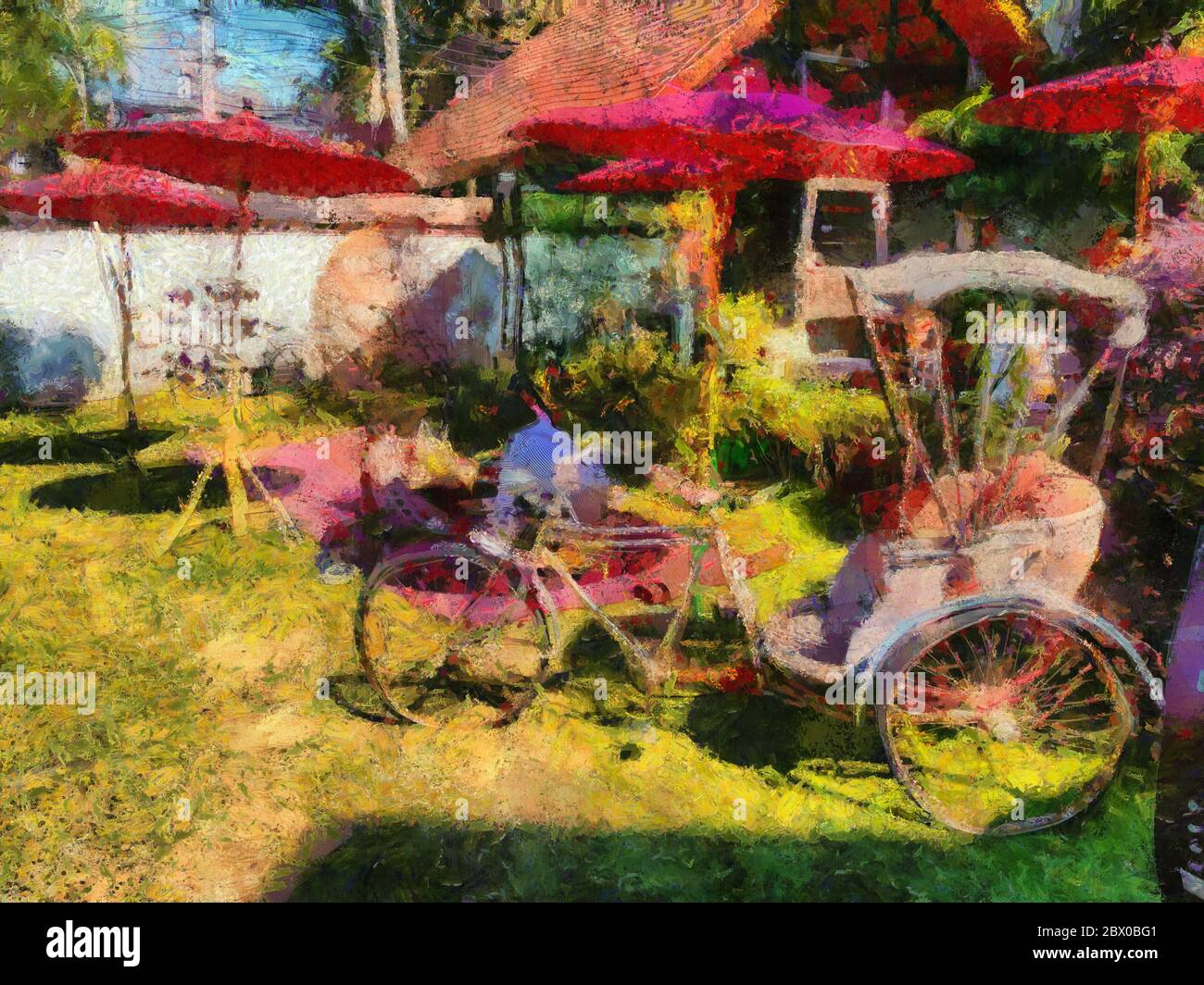 Outdoor craft shop Illustrations creates an impressionist style of ...