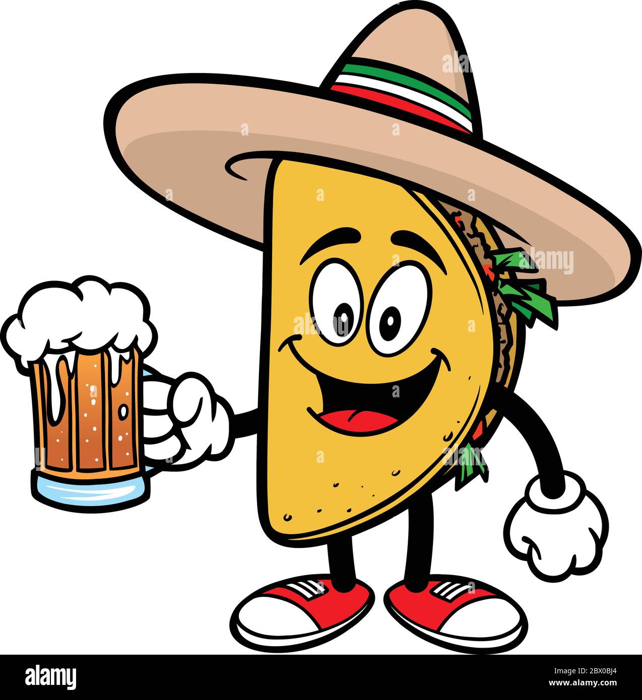 Taco with Beer- A Cartoon Illustration of a Taco with a Beer Stock ...