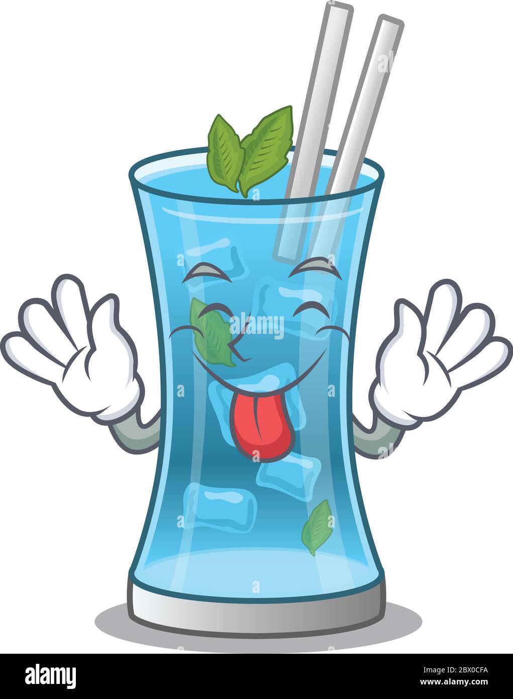 Funny blue hawai cocktail cartoon design with tongue out face Stock ...