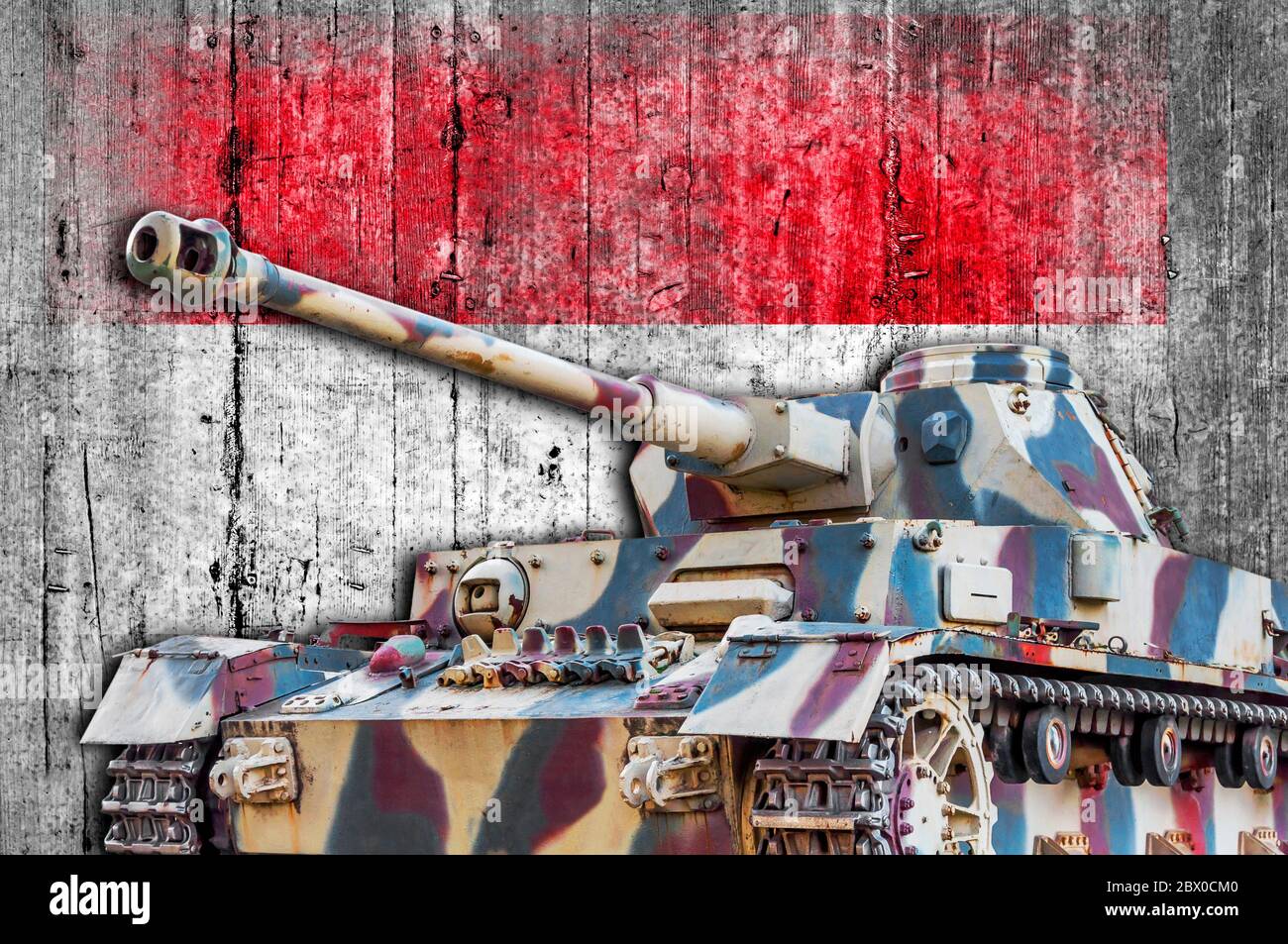 Military tank with concrete Indonesia flag Stock Photo - Alamy