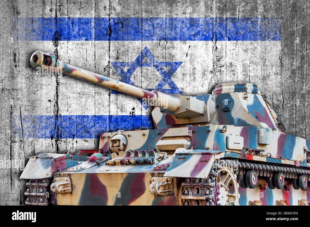 Military tank with concrete Israel flag Stock Photo - Alamy